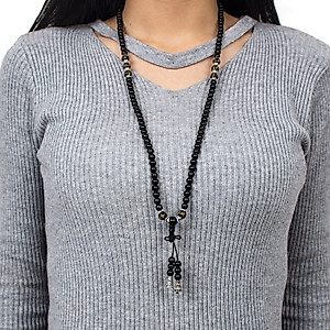 PWMENLK 6mm 108 Mala Beads Bracelet Meditation Necklace Obsidian Beaded Prayer Buddhist Necklace for Healing Stone Agate Tiger Eye Jewelry for Men and Women(om mani padme hum)