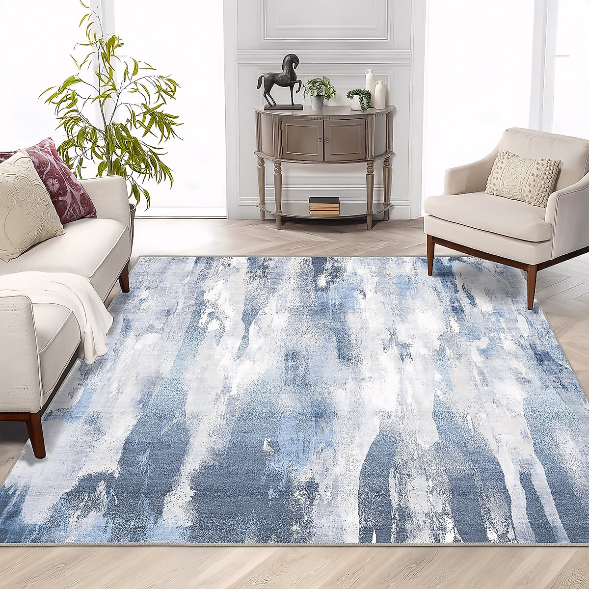 INGEROOM Machine Washable Rug Non-Slip Backing Abstract Area Rug 8x10 Washable Area Rug for Living Rooms Bedrooms and Dining Rooms Easy to Clean Modern Abstract Area Rug