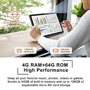 Oangcc 10.1" Android 11 Tablet, 2 in 1 Tablet 4GB RAM 64GB ROM (Up to 128G) Dual Camera Computer Tablet PC with Bluetooth Keyboard | Wireless Mouse | Stylus | Case | and More - Black