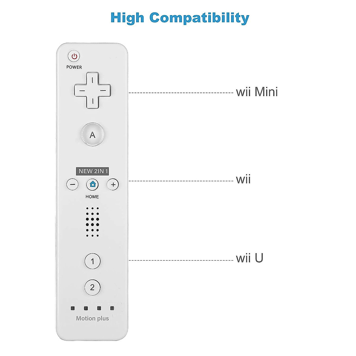 PowerLead Controller for Wii, Built-in Motion Plus Remote and Nunchuck Controller for Nintendo Wii and Wii U + Silicon Case White