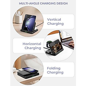 Wireless Charging Station for Samsung and Android, 3 in 1 Foldable Wireless Charger Fast Charger Stand for Galaxy S24/S23/S22/S21/S20 Z Fold 5/4/3 Z Flip 5/4/3, Note20 Ultra, Watch 6/5/Pro/4/3, Buds