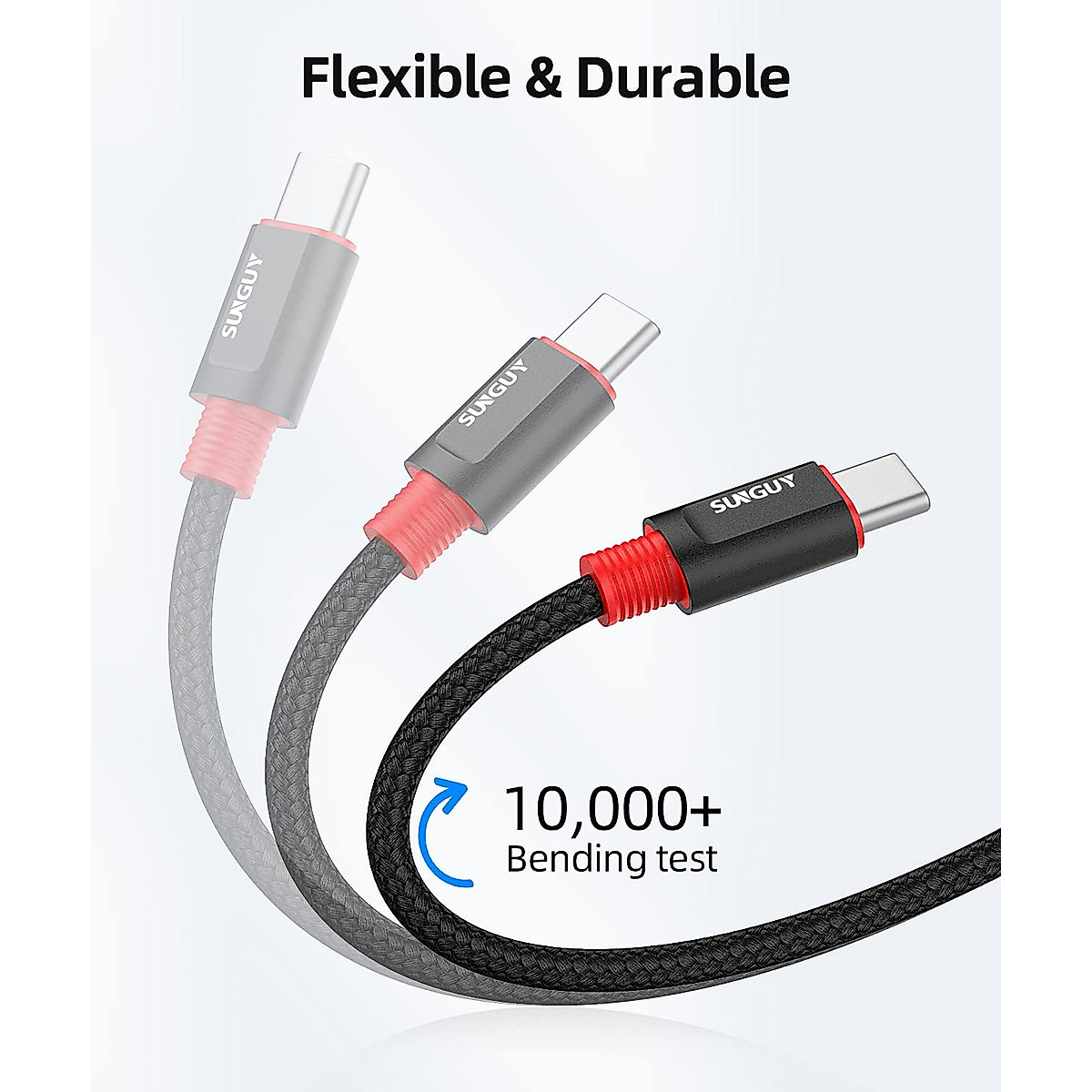 SUNGUY USB A to C Cable Right Angle, [2-Pack,1ft] 90 Degree Braided Fast Charging & Sync Type C Cable Compatible for Samsung Galaxy S10 S10E S9 S8 Plus Note 9, Nintendo Switch,Oculus Quest 2