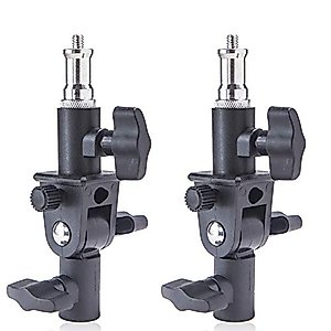 WELLMAKING 2PCS U Shape Tilt Adapter Swivel Mount Umbrella Holder Light Stand with Standard 1/4 to 3/8 inch Metal Male Screw Adapter Spigot Stud for Studio Light Stand, Hotshoe/Coldshoe Adapter