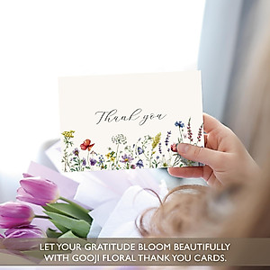 Gooji 4x6 Midsummer Floral Thank You Cards Multipack with Envelopes (Bulk 20-Pack) Matching Peel-and-Seal Envelopes, Wildflower, Weddings, Blank Notes Small Business, Assorted Stationary