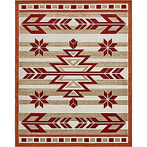 Unique Loom Outdoor Modern Collection Area Rug - Albuquerque (8' x 10' Rectangle, Burgundy/ Beige)