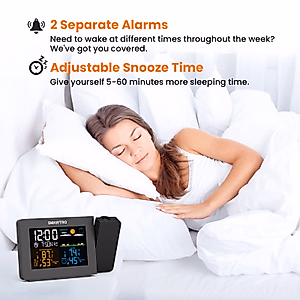 SMARTRO SC91 Projection Alarm Clock for Bedrooms with Weather Station, Wireless Indoor Outdoor Thermometer, Temperature Humidity Monitor Gauge Hygrometer