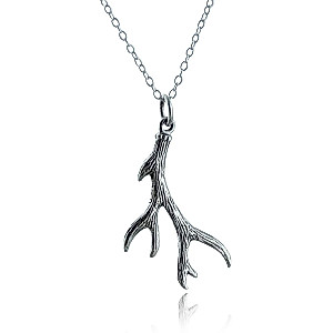 FashionJunkie4Life Sterling Silver Deer Antler Necklace, 18" Chain | Birthday Gifts for Women and Men