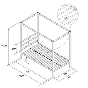 DHP Modern Metal Canopy Platform Bed with Minimalist Headboard and Four Poster Design, Underbed Storage Space, No Box Spring Needed, Twin, Gold