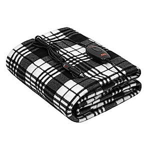 IHEALTHCOMFORT Warm Electric Heated Blanket with Intelligent Temp and 30/45/60mins Auto-Off Timer Controller for Car or RV Road Trip Outdoor Camping(60"x 40")(Black and White)…