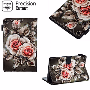 UUcovers Smart Cover for 8" Amazon Kindle Fire HD 8 Tablet 2018/2017/2016 Case 8th/7th/6th Generation with Pencil Holder, PU Leather Magnetic Folio Stand Card Wallet [Auto Wake/Sleep], Black Rose