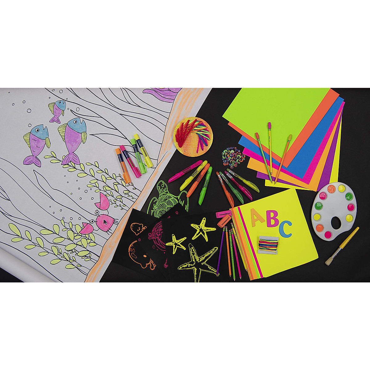 UCreate Neon Art Paper, 5 Assorted Colors, 9" x 12", 20 Sheets