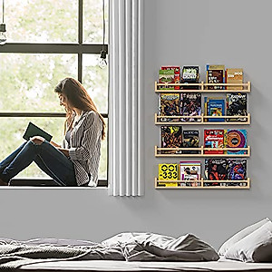 Classic Nursery Shelves, Set of 2 Natural Wood Floating Book Shelves for Kids Room, Wall Shelves for Bathroom Decor, Kitchen Spice Rack, Book Shelf Organizer for Baby Nursery Décor (32Lx4W)