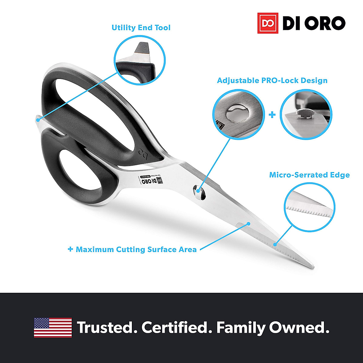 DI ORO Kitchen Scissors Heavy Duty Dishwasher Safe - Kitchen Scissors for Food, Meat, & Poultry - Stainless Steel Kitchen Shears that Come Apart - Professional & Sharp Multipurpose Cooking Scissors