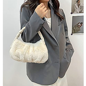 Tote Bag Women Cozy Fuffy Fleece Plush Trendy Shoulder Bag Quilted Casual Soft Warm Handbag Purse