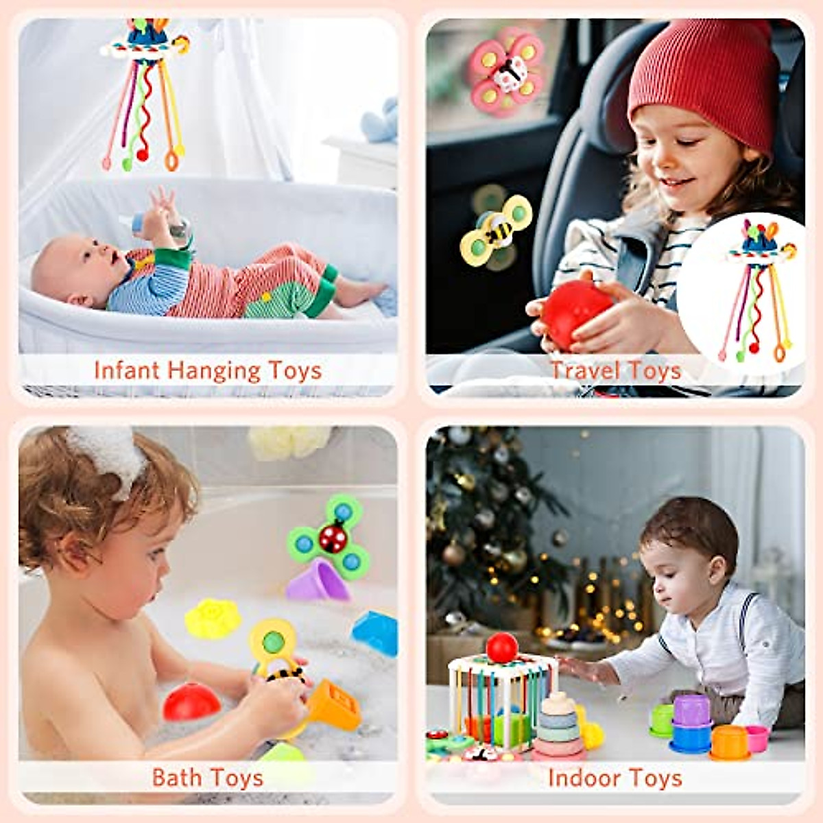 5 in 1 Montessori Toys for Babies 0-3-6-12-18 Months and Up: Infant Gifts Play Set Kids Sensory Learning Activity for Age 1 Year Old Boy Girl 4 7 8 9 Birthday Box Travel Bath Stacking Essentials Stuff
