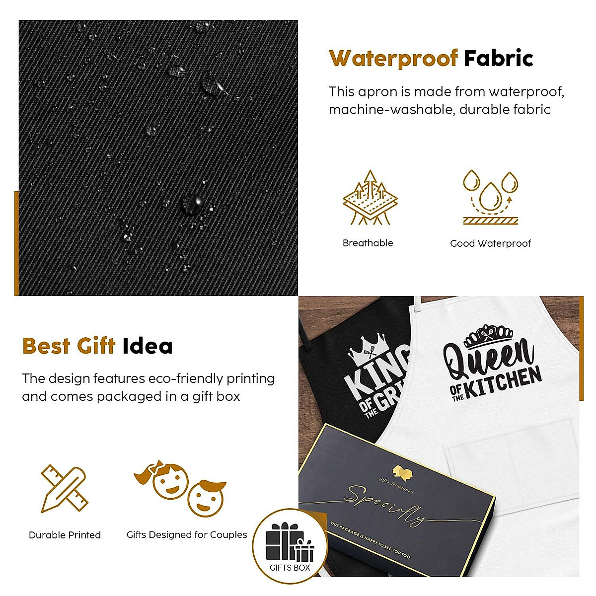 King & Queen Apron Set - Wedding Engagement Gifts for Couples, Funny Kitchen Gifts for Couples, Husband, Wife, Boyfriend, Girlfriend, Him Her, Bridal Shower Gifts, Unique Valentine's Day gifts ideas