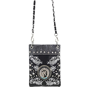 Zelris Western Horse Portrait Star Floral Women Crossbody Small Crossbody Purse (Black)