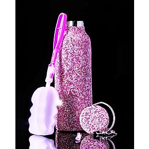 GlamKup Diamond Water Bottle Bling Cup Glitter Water Bottle Rhinestone Dazzling Stainless Steel Insulated Bottle Sparkling Cup Thermos Bottle with Chain Brush Extra Rhinestone