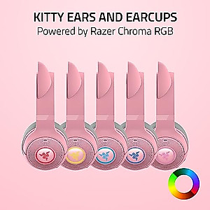 Razer Kraken Kitty V2 BT Wireless RGB Headset: Chroma RGB Kitty Ears & Earcups - Bluetooth 5.2-40 mm Drivers - Noise-Cancelling Mics - Lightweight - 40 Hr Battery w/Type C Charging - Quartz Pink