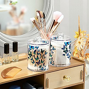 ZOEO Bathroom Canister Set of 2, Butterfly Dream Magic Blue Clear Plastic Jars Holder Dispenser Farmhouse Sugar Storage Countertop With Airtight Lids, Kitchen Theme Decor