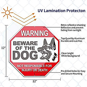 Anley Beware of The Dog Aluminum Warning Sign, No Responsible For Injury Or Death Warning Dog Sign - UV Protected and Weatherproof - 12" x 12"