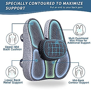 Memory Foam Seat Cushion & Lumbar Support Pillow for Office Chair Car Wheelchair, 3 Piece Chair Cushion Set with Adjustable Straps for Lower Back, Tailbone, Sciatica, Hip Pain Relief, CertiPUR-US