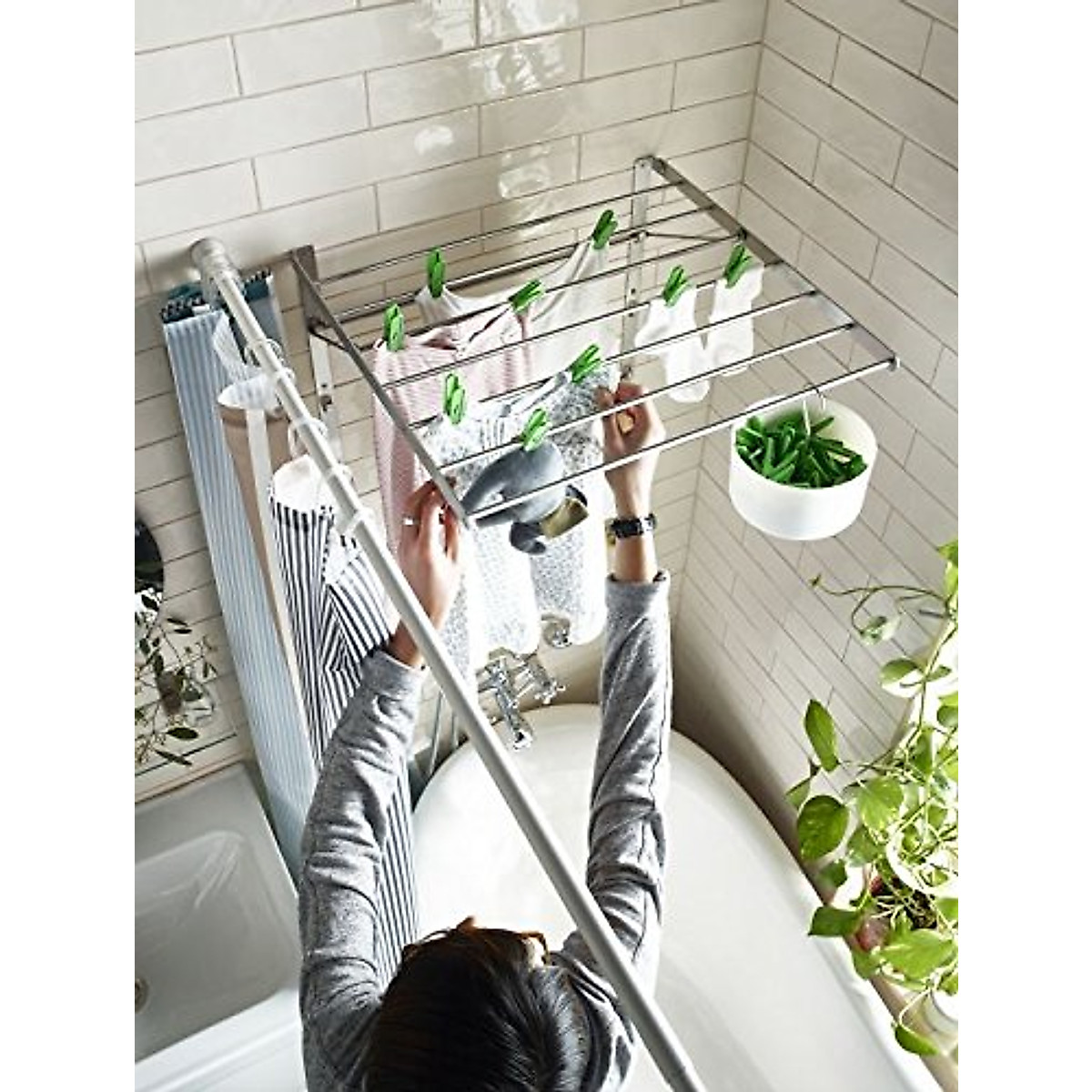 QQOUTLET Wall Mounted Clothes Drying Rack Stainless Steel Space Saving Folding Adjustable Collapsible (22Wx21Dx19H)