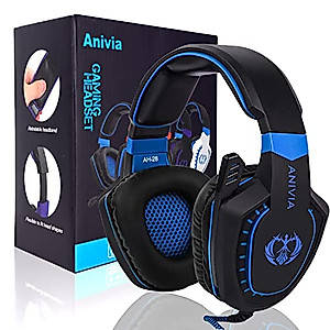Anivia Computer Over Ear Headphones Wired with Microphone Updated AH28 3.5mm Stereo Headsets Gaming Headset with Volume Control, Noise Isolating for Multi-Platform, Black Blue