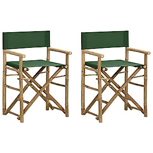 Vetnasa Folding Director's Chairs 2 pcs Green Bamboo and Fabric-AB