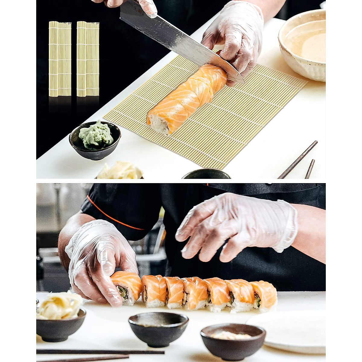 JIALEEY Bamboo Sushi Rolling Mat, 9.5x9.5 Inch, 4 PCS Set