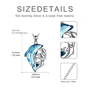POPKIMI Dolphin Gifts for Women 925 Sterling Silver Dolphin Necklace Dolphin Mother and 1 Children2 Children3 Children4 Children Dolphins Necklace Pendant with Blue Dolphin Crystal Jewelry Beach