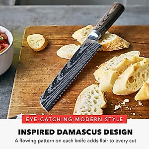 GreenPan x Bobby Flay 13 Piece Stainless Steel Cutlery Kitchen Knife Block Set, Premium Stainless Steel Blades, Acacia Wood Knife Block, Hand Finished Wood Handle, Damascus Steel Design