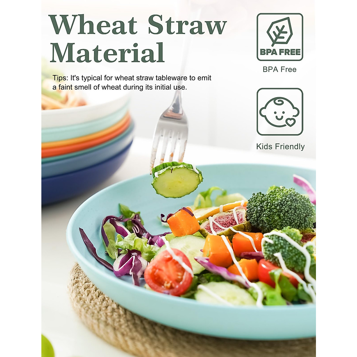 GENLGE Wheat Straw Plates 10 inch Plastic Dinner Plates Set of 6 - Microwave Safe Kitchen Plates, Unbreakable Reusable Plates for Outdoor, Camping, BPA-free