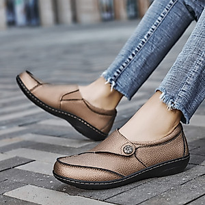 Geoeleph Women's Gold Loafers Casual Slip-Ons Comfort Walking Flats Leather Driving Moccasins 8 M US