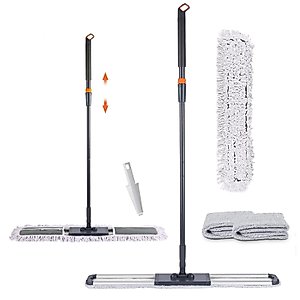 Dust Mop for Hardwood Floors 36" Commercial Industrial Cotton Floor Dust Mop with Extra 3 Mop Refill Pads 61 Inch Long Handle for Cleaning Office Garage Hardwood Warehouse Factory Mall Deck