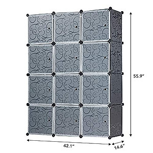 Work-It! Modular Wardrobe | Portable Clothes Closet and Dresser Garment Rack | Storage Organizer Bedroom Armoire Cubby Shelving Unit Multifunction Cabinet DIY Furniture, Black, 12 Cubes