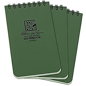 Rite in the Rain Weatherproof Top-Spiral Notebook, 3" x 5", Green Cover, Universal Pattern, 3 Pack (No. 935-3)
