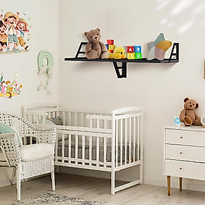 Tectocker-DOU Set of 2 Deep Floating Shelves; Wall Mounted Book Shelf for Living Room, Bedroom Shelves for Wall Decor; Shelves for Wall Storage; Shelving with Metal Brackets, 12 Inches (Black)