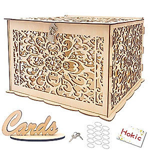 Hooqict DIY Wedding Card Box with Lock Large Rustic Wood Wedding Gift Money Box Holder for Graduation Parties Wedding Reception Bridal Baby Shower Birthday