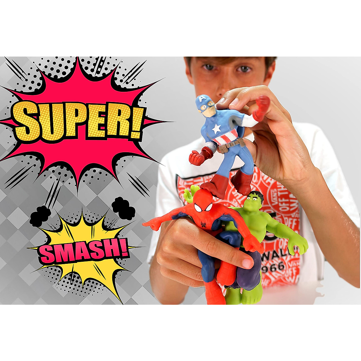 JA-RU Marvel Avengers Stretchy Toys Heroes Squish & Pull Toys (3 Units Assorted) Hulk Captain America & Spiderman Calming Fidget Toy, Stress Toys for Kids & Boys Toys DEF-6900-3