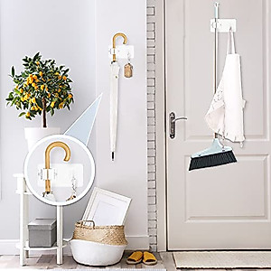 MEILIDY Broom and Mop Gripper, Clear Self Adhesive Mop Broom Holder Wall Mounted No Drilling Heavy Duty Cleaning Supplies Tools Storage Organizer for Laundry Bathroom Kitchen Garden Garage - 4 Pcs