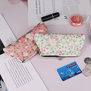 Oyachic 2 Pcs Large Coin Purse,Floral Change Purse,Vintage Wallet,Long Coin Pouch,Coin Wallet with Kiss Lock Clasp for Women Girls