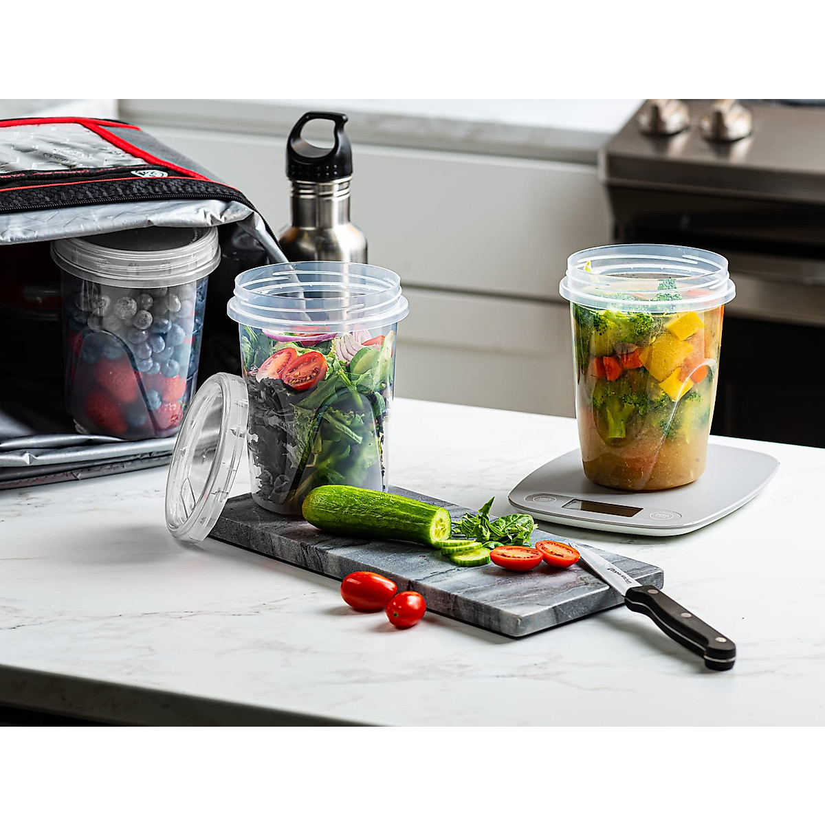 Elegant Disposables (32 Ounce 10 Pack) Clear Twist cap Containers With Screw on Lids Twist Top Food Storage Freezer Containers