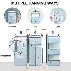 NGORAY Hanging Baby Diaper Caddy Organizers for Crib - 3-in-1 Diaper Stacker for Changing Table Nursery Organization Storage Holder for Baby Essentials Attachment Portable Combining Clothing (Blue)