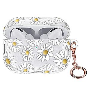 Airpods Pro Case Clear TPU YOMPLOW Compatible with Airpod Pro Cover Protective Case Cute Girls with Keychain Women for Apple Airpods Pro Charging Skin - White Daisy