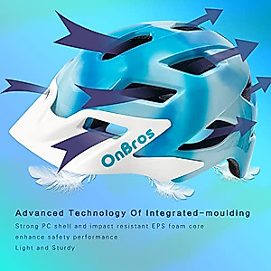 OnBros Kids Bike Helmet - Bike Helmet for 5-14 Boys or Girls with Visor, Children Bicycle Helmet for Skateboard Mountain Scooter Road Cycling, Lightweight and Adjustable 50-57CM