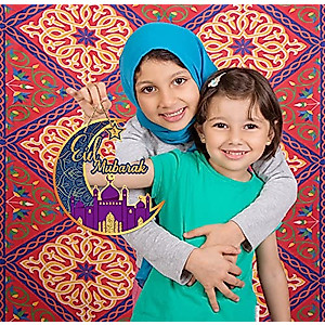 SIOCHOME Eid Ramadan Mubarak Door Decorations 11.5" Ramadan Mubarak Moon Handing Sign Eid Ramadan Decorations for Front Door Wall Window Decor Islamic Home Party Supplies