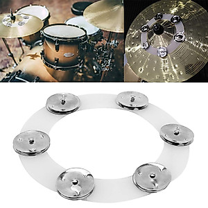 Drum Cymbals Hi Hat Tambourine Stainless Steel and Rubber Hi Hat Tambourine with Two Color for Drum Set Performance(Silver)