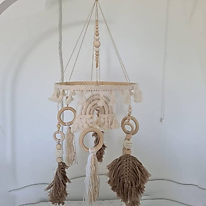 Baby Crib Nursery Mobiles DIY Wooden Beads Dream Catcher Wind Chime Bed Bell for Children Boys Girls Wooden Mobile Babies Bed Room Decoration (Round)