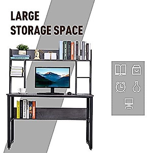 HOMCOM Office Computer Desk Writing Table Workstation with Storage Shelves, Decorative Hutches, & Strong Build, Grey